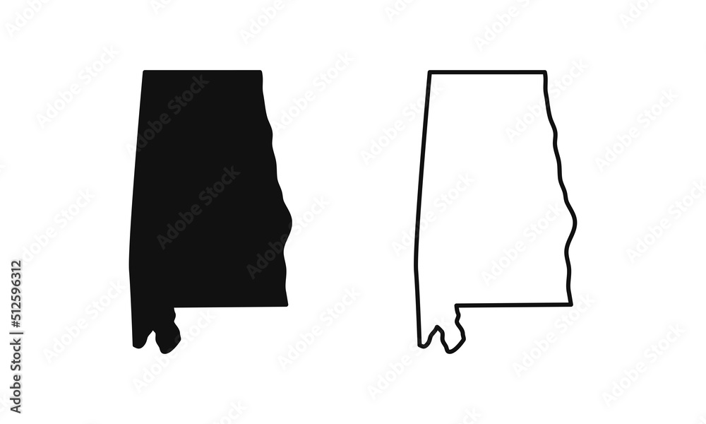 Alabama outline state of USA. Map in black and white color options ...