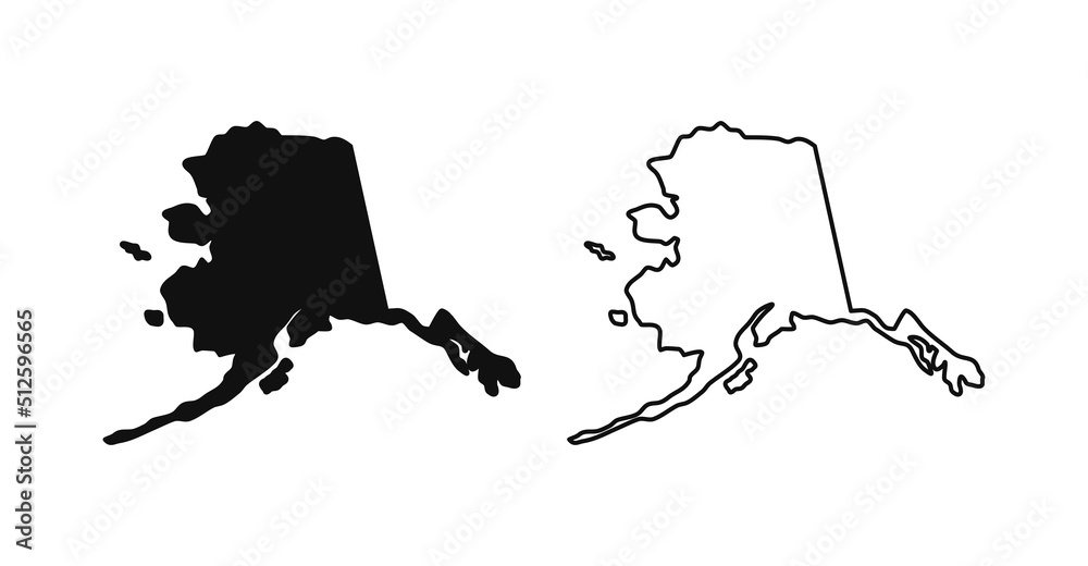 Alaska outline state of USA. Map in black and white color options ...