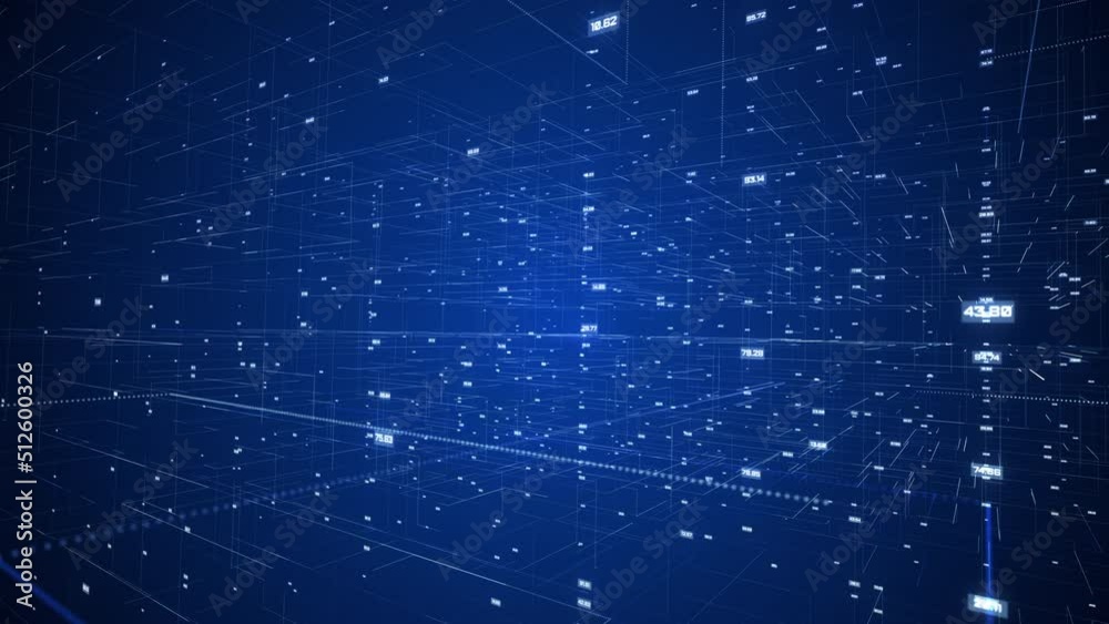 Digital cyberspace abstract animation. Moving numbers and lines appear ...