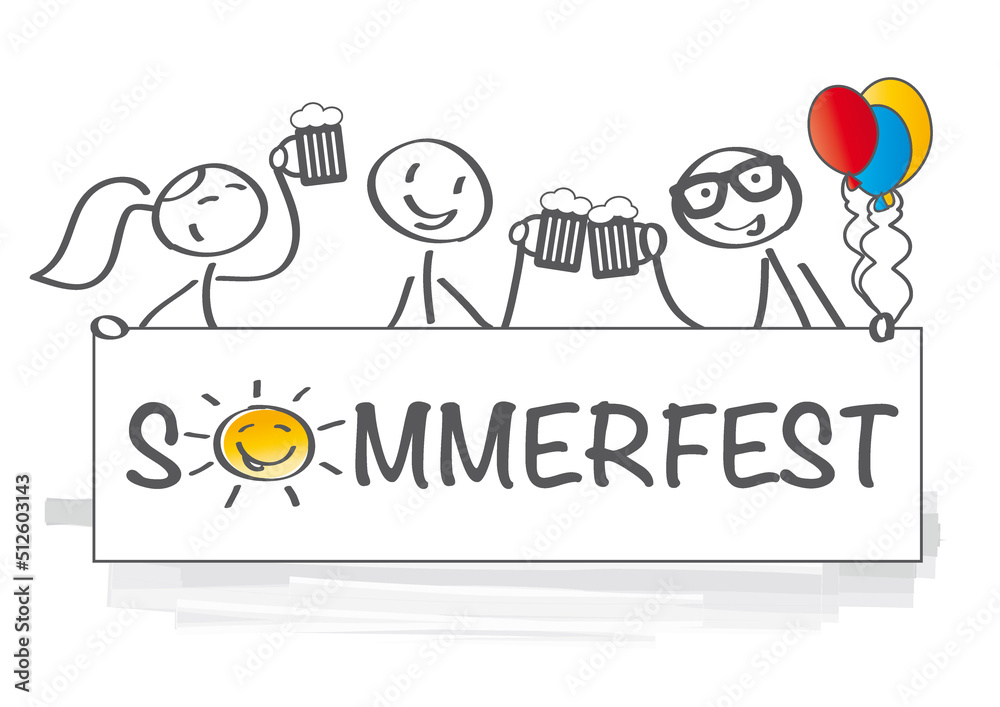 Vetor de Sommerfest - Strichmännchen halten Plakat do Stock | Adobe Stock
