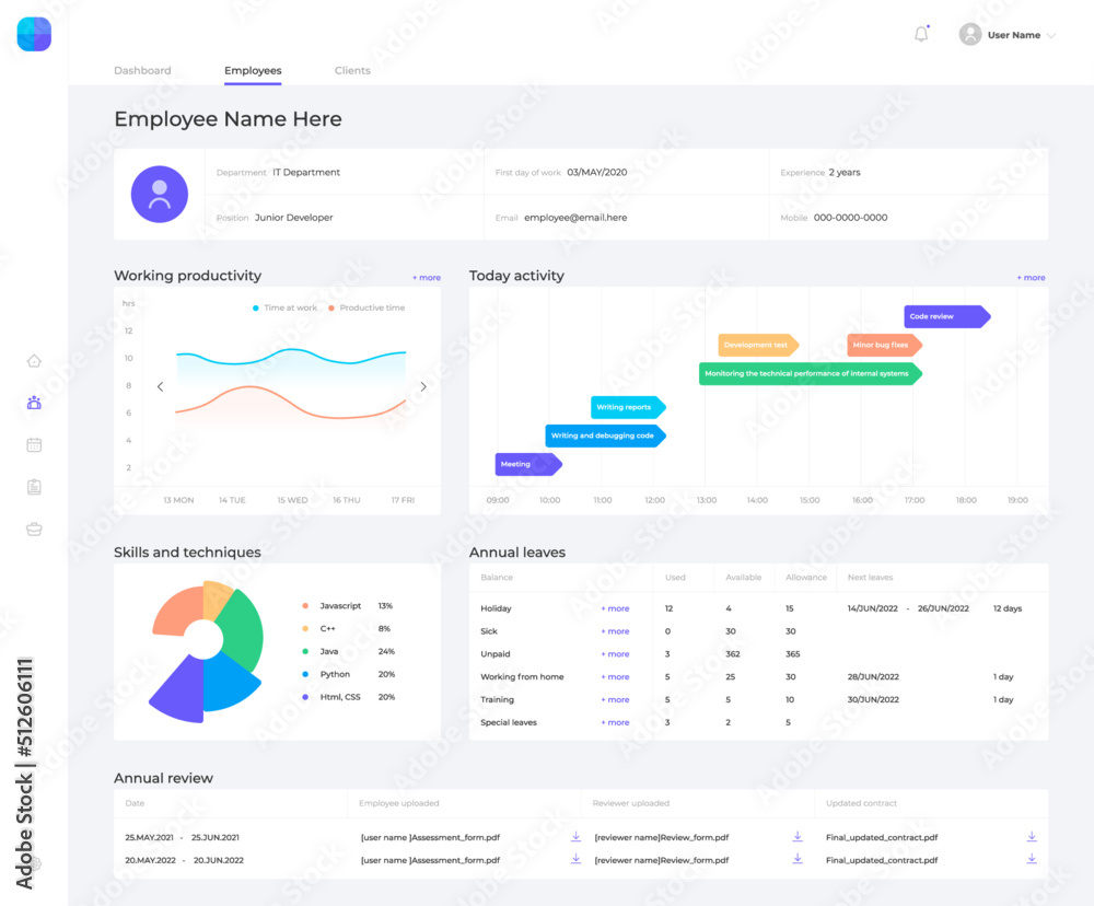 Manage employee UI design Template Stock Vector | Adobe Stock