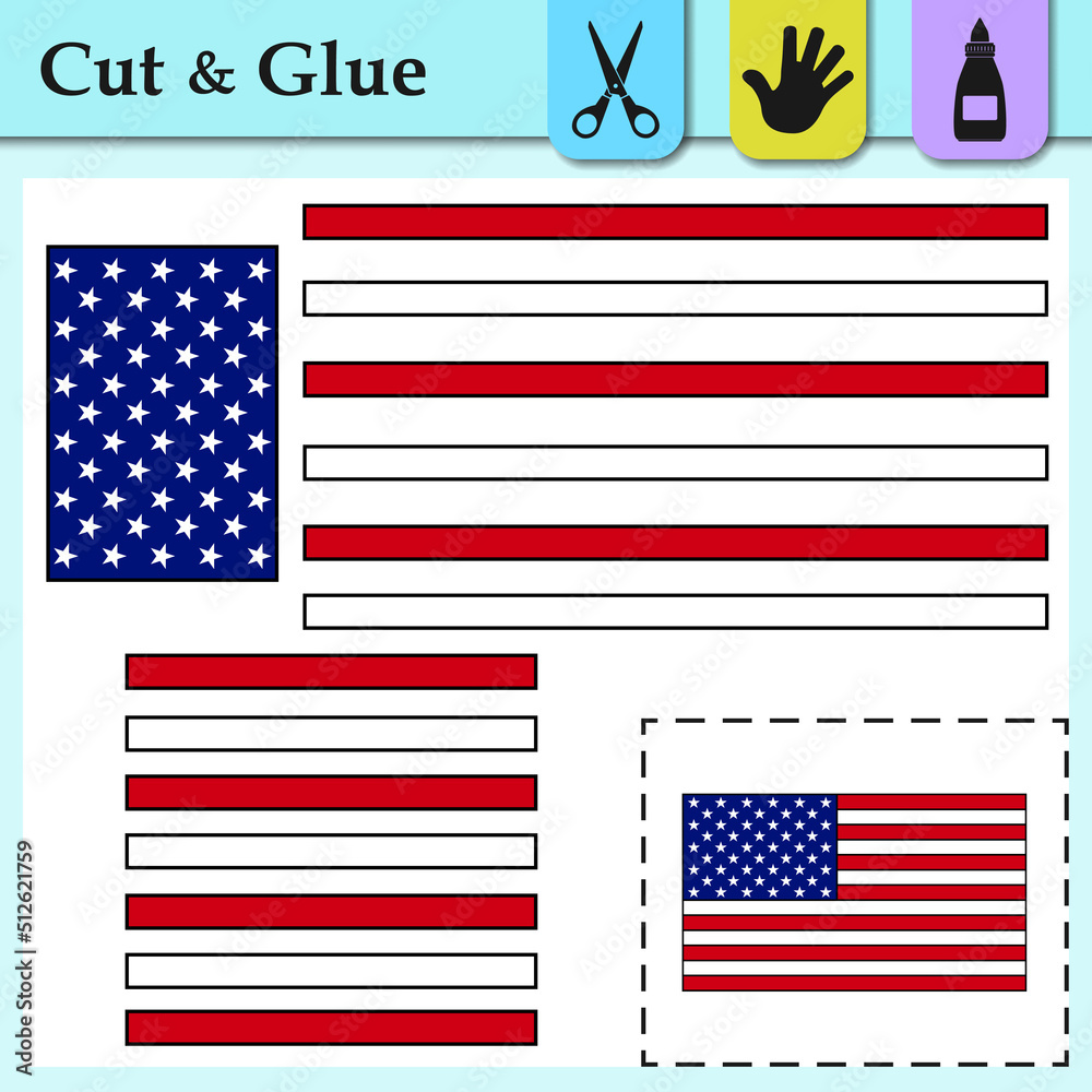Paper game with flag of America. Create the applique of Flag USA use ...