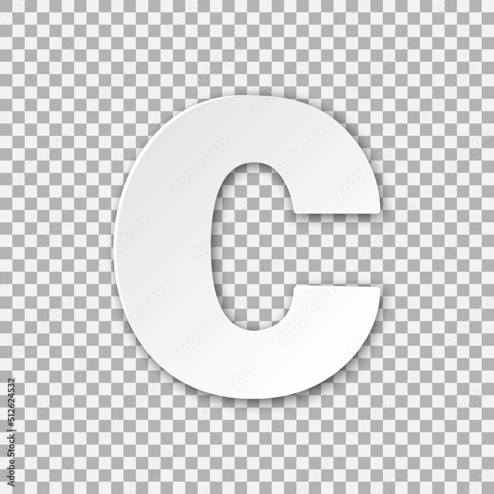 Letter C vector paper cut illustration. Monochrome volumetric font ...
