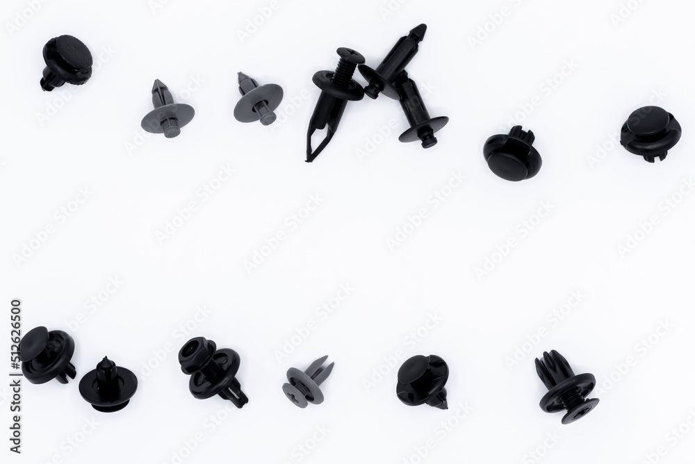 Car body plastic push pin fasteners on white background. Stock Photo ...