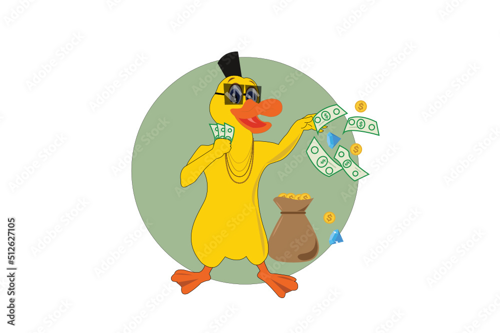 cute duck in cool style with glasses and dollar Swag Smart vector ...
