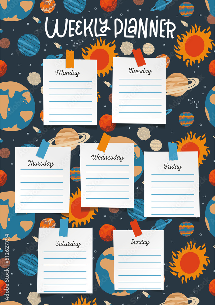 Vetor de Solar system space planets school timetable. Student lessons ...
