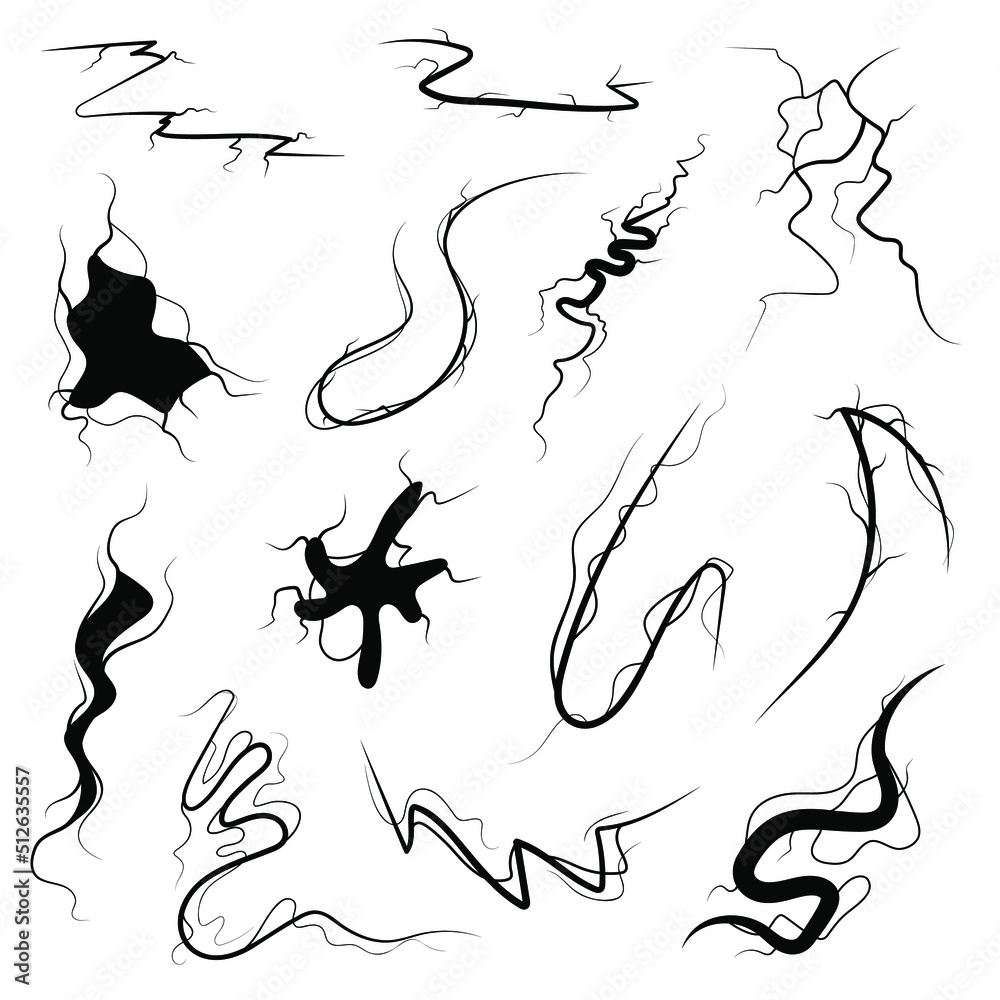 Set Black Collection Simple Line Cracked, Damaged, Hole, Earthquake ...