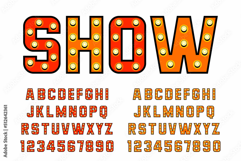 Light bulb font, alphabet. Light letters and numbers. flat style Stock ...