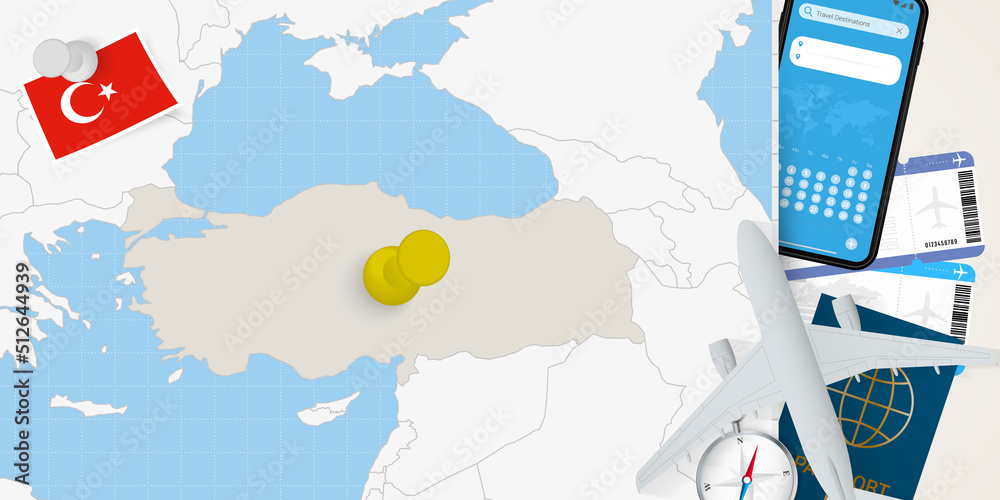 Travel to Turkey concept, map with pin on map of Turkey. Vacation ...