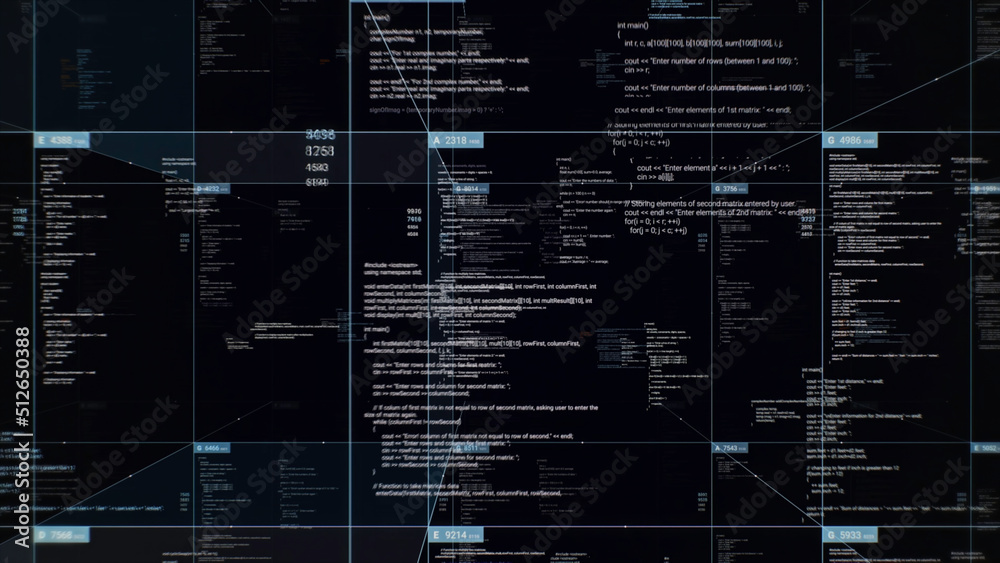 Futuristic hi-tech graphic interface with digital code and data ...
