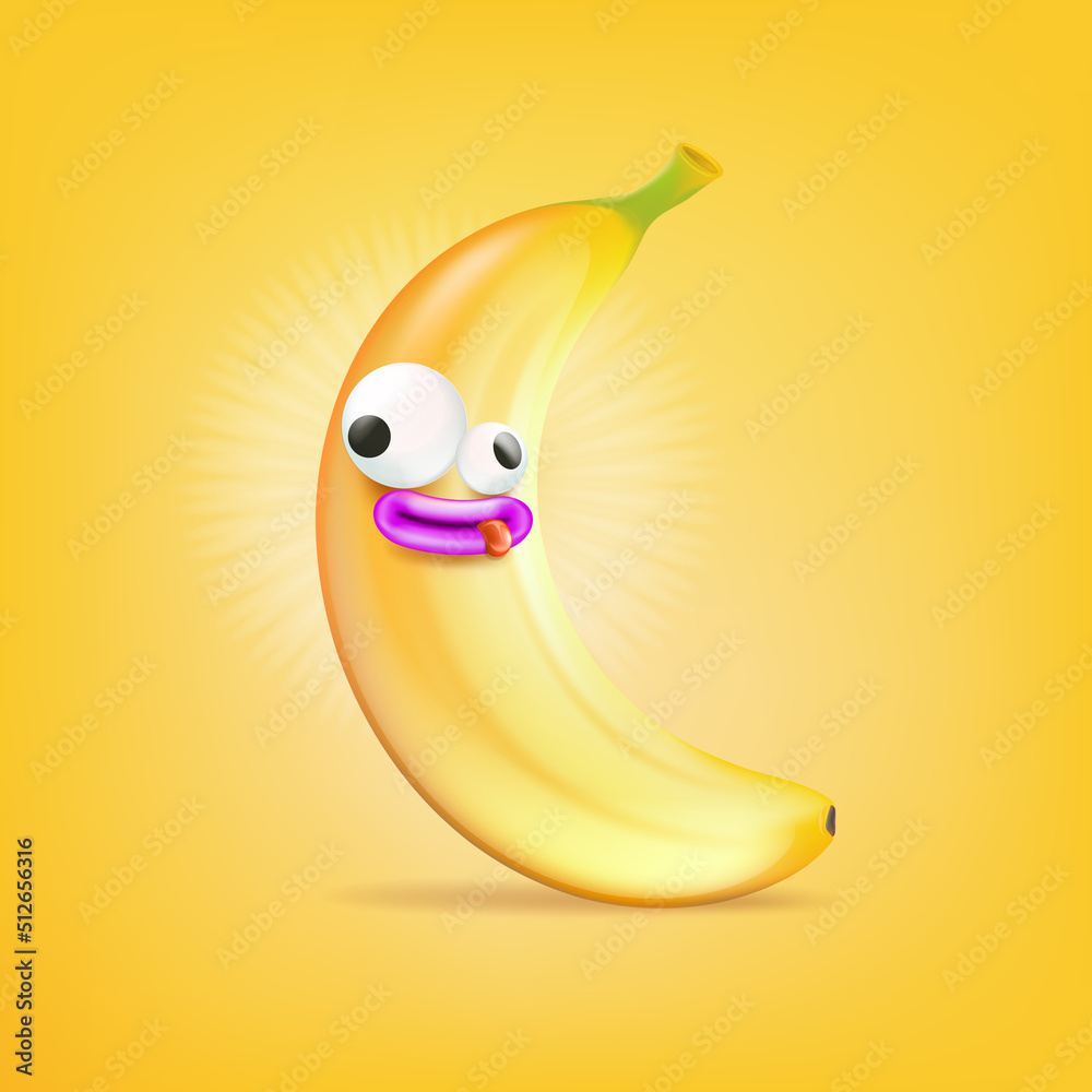 Vector cartoon silly banana fruit character isolated on orange ...