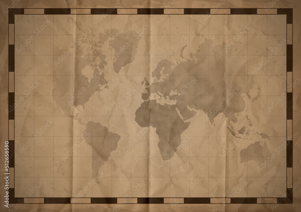 Old vintage map background. Vintage world map stylization. Folded ...