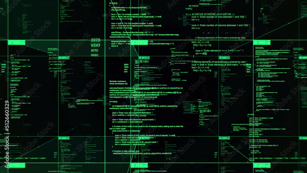 Futuristic hi-tech graphic interface with digital code and data ...