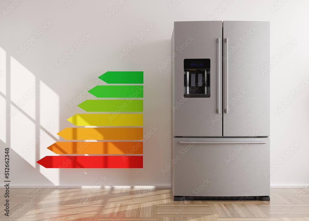 Refrigerator and energy efficiency rating chart. Household electrical ...