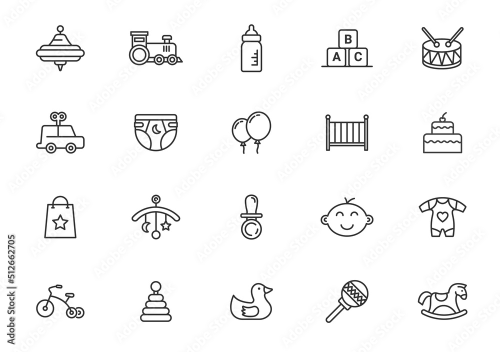 Baby toys kids line icon. Child vector toy outline teddy bear kid toys ...