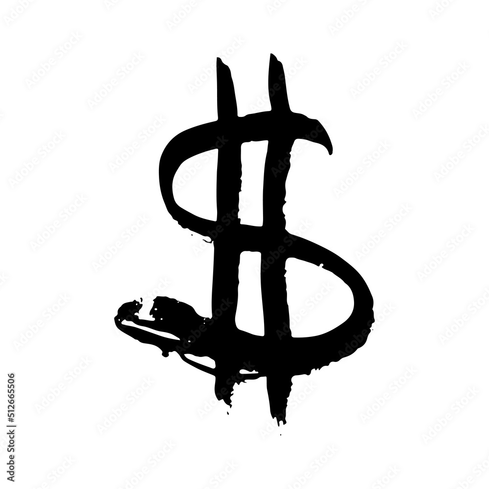Dollar sign icon. Black ink silhouette. Front side view. Vector simple ...