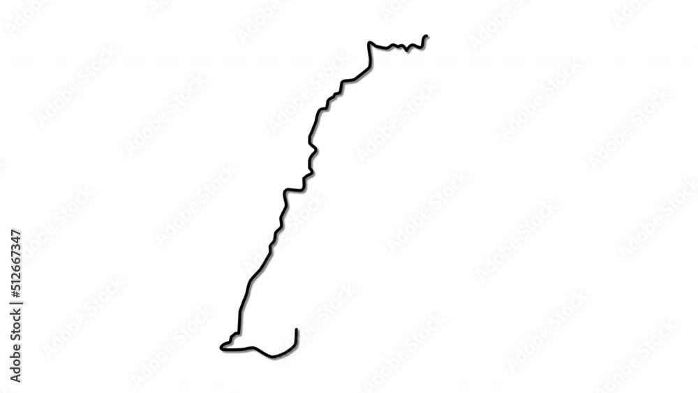 Lebanon map, country territory outline self drawing animation. Line art ...