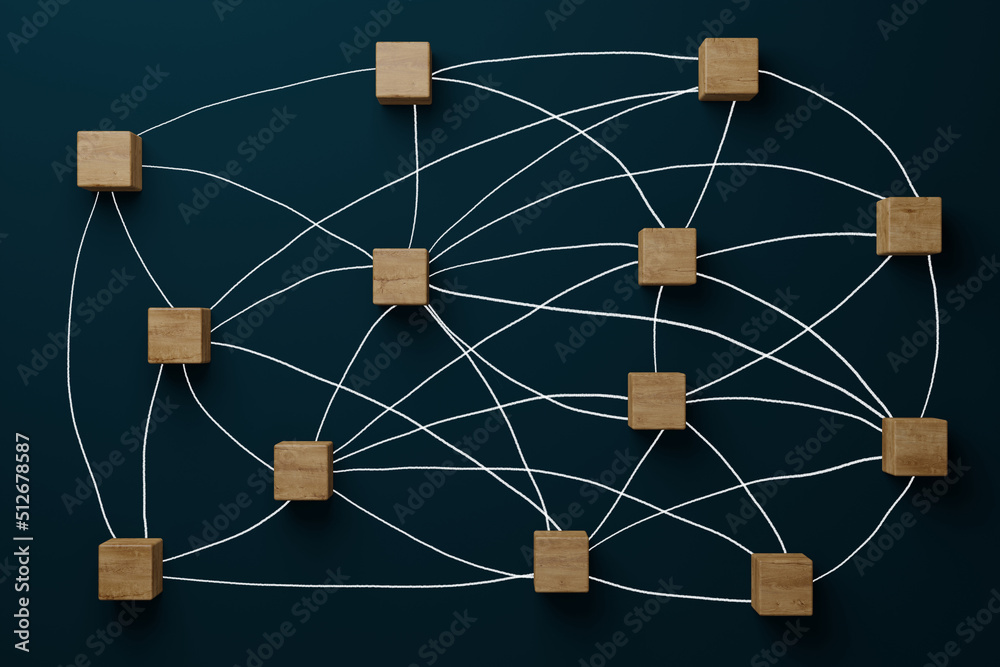 Wooden blocks connected to each other. Concept of interconnected ...