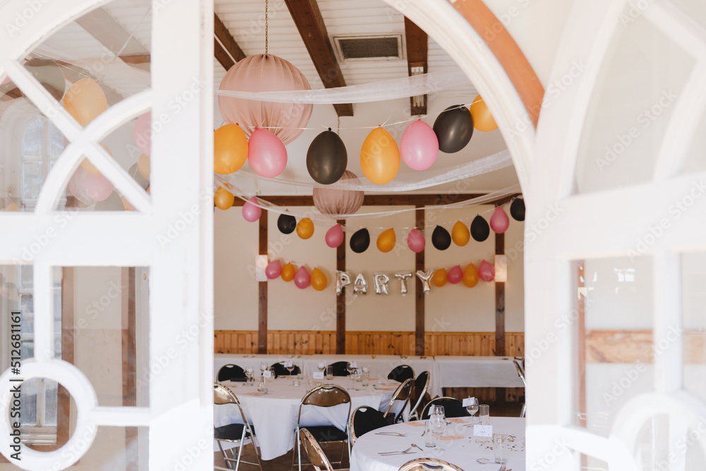 festive hall for birthday celebration in restaurant in country house ...