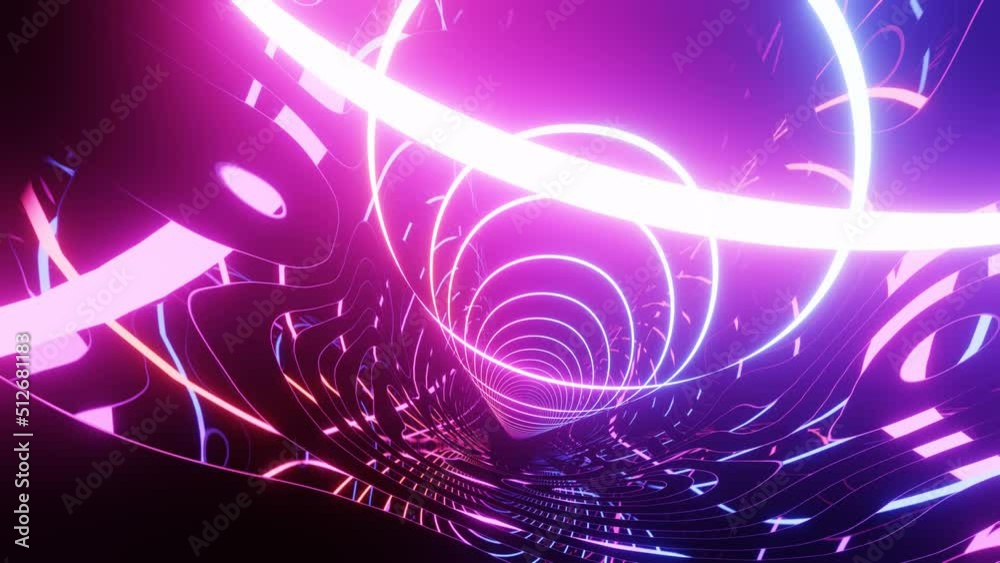 Hi-tech neon sci-fi tunel. Trendy neon glow lines form pattern and ...