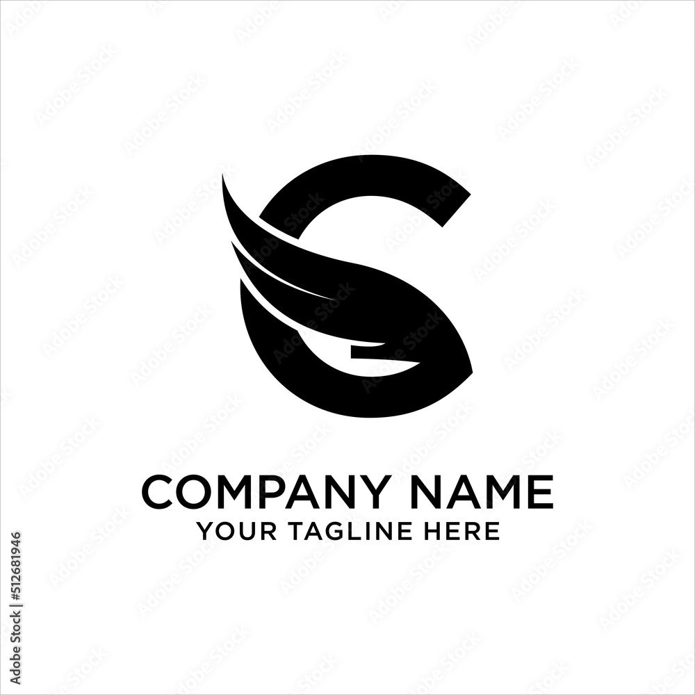 C Letter Wings Logo Design Icon. Letter Logo with Creative Black Wing ...