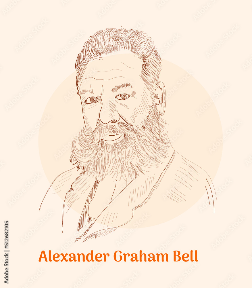Fotografía 'Alexander Graham Bell' cartoon vector illustration portrait ...