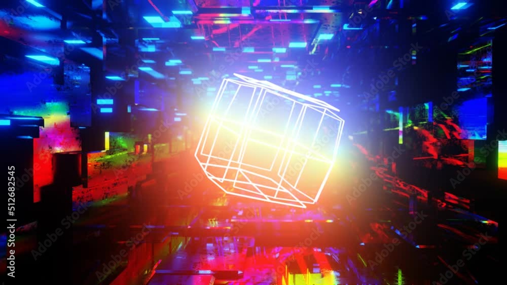 3d object or structure rotates and moves inside glass mirror tunnel ...