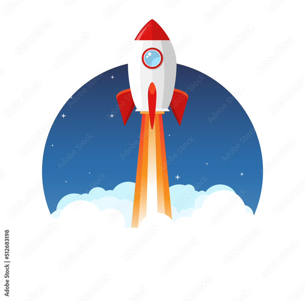 Rocket launch vector ship begin challenge startup. Start project rocket ...