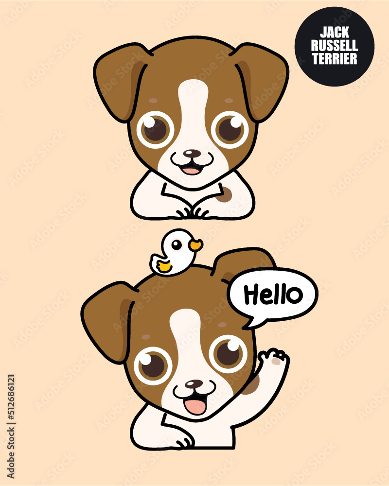 Jack Russell in hello action. 2D cute cartoon character design in flat ...