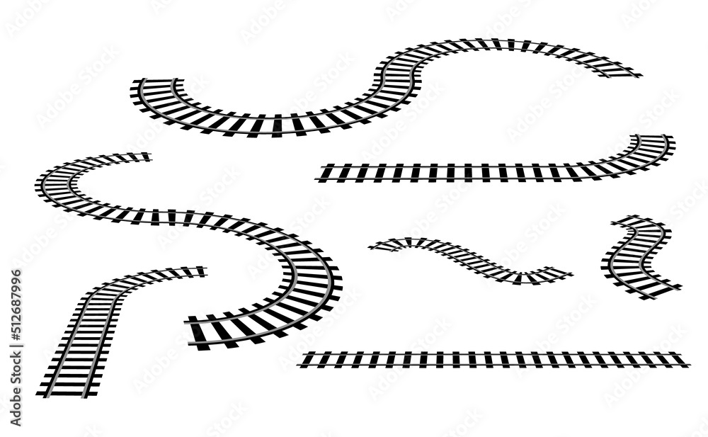 Railway train track vector route. Rail pattern round circular curve ...
