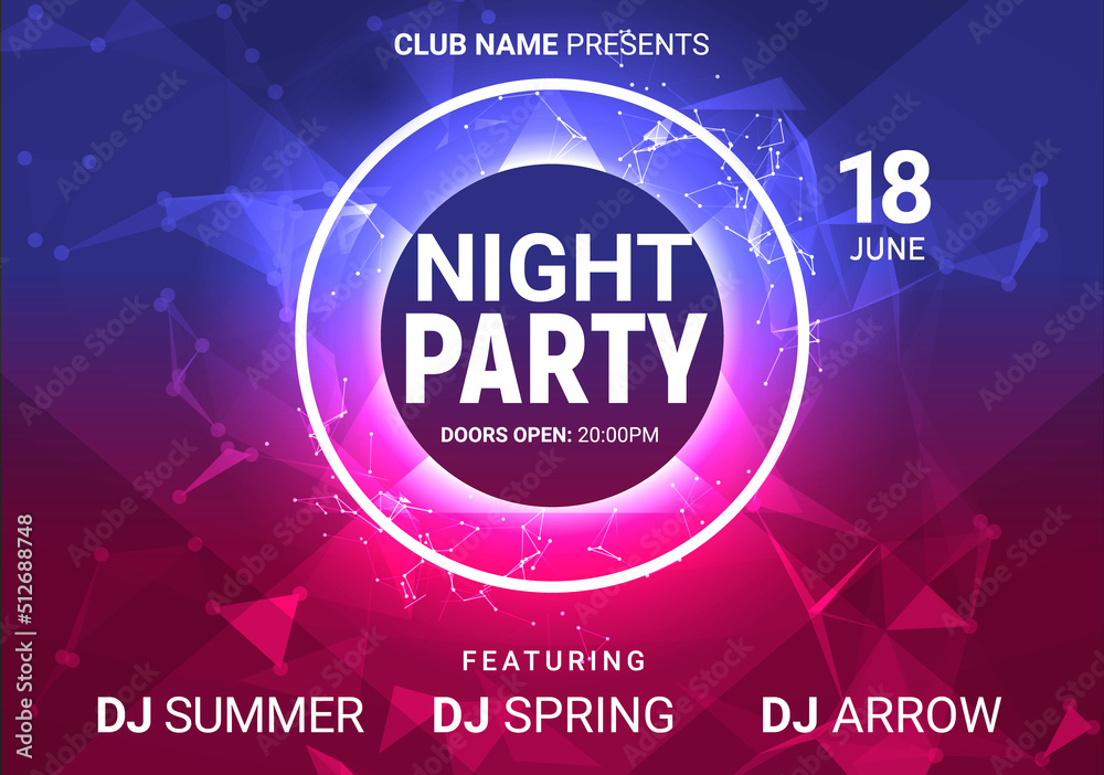 Dance music night poster background. Night club music concert DJ flyer ...