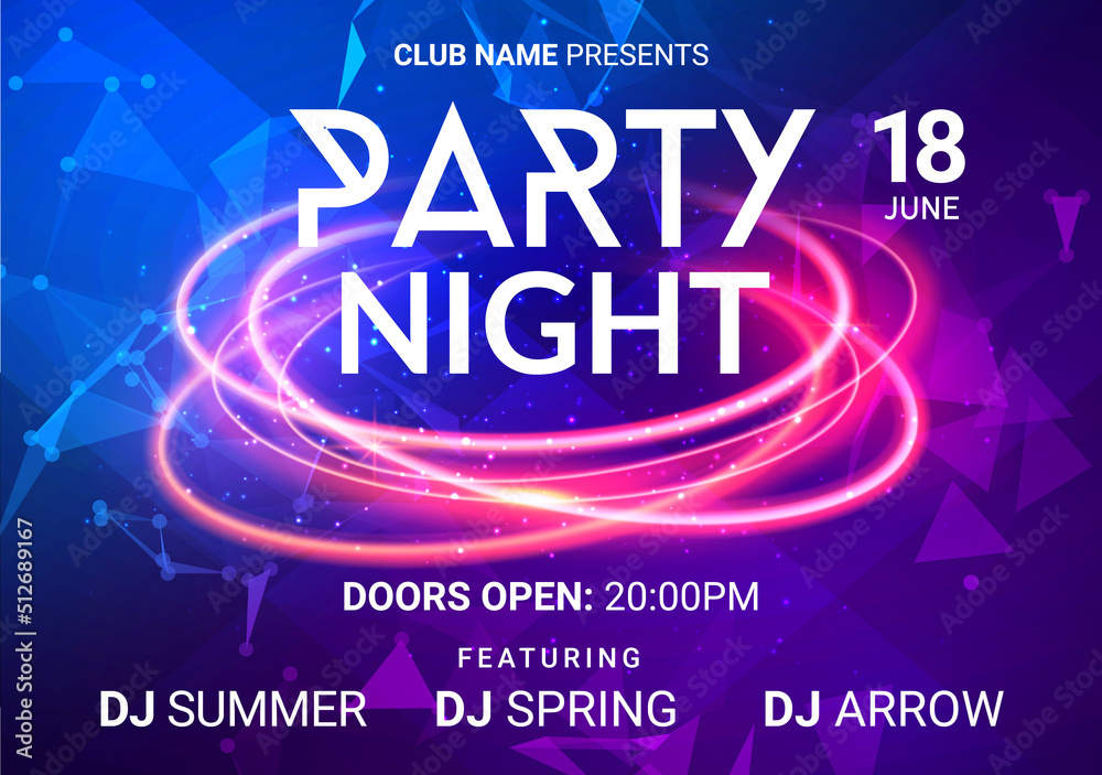 Dance music night poster background. Night club music concert DJ flyer ...