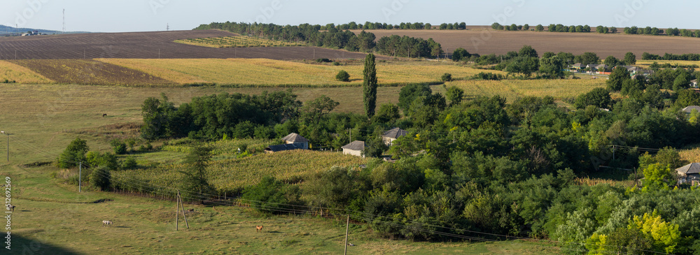 Landscapes of the Northern regions of Moldova. A pastoral panorama with ...