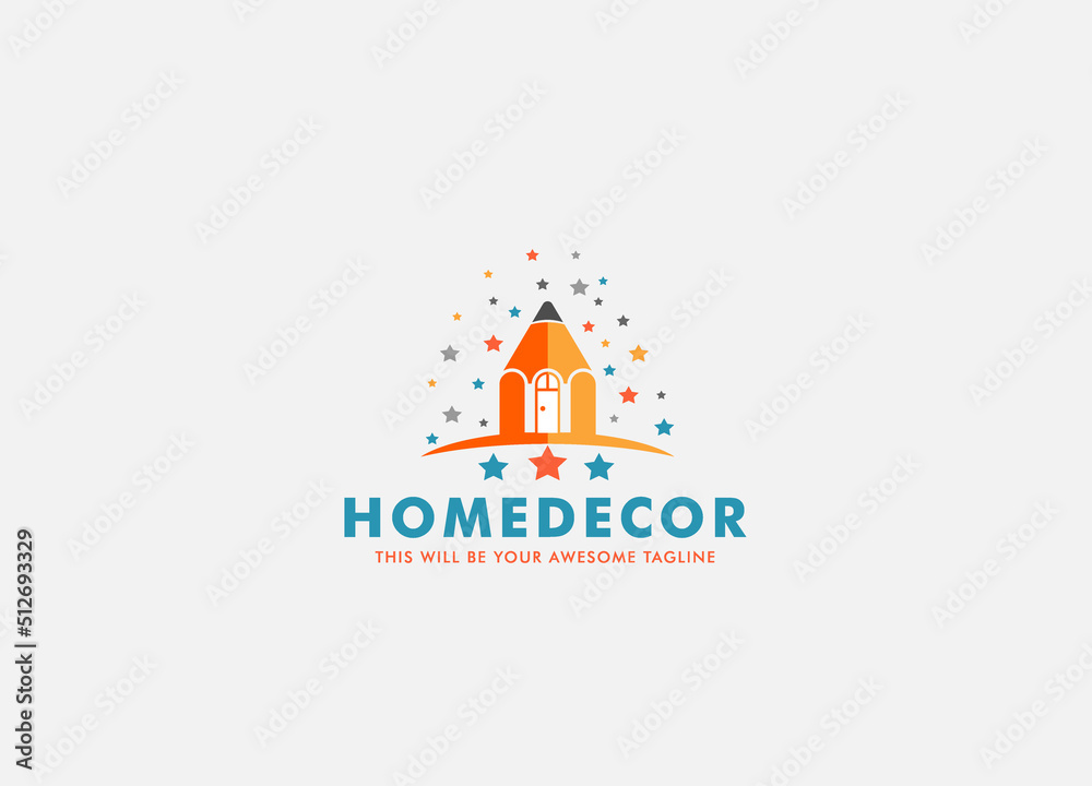 home decor logo design. with pencil as roof and windows logo design ...