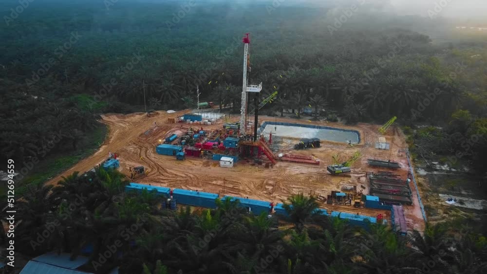 Cinematic Drone Shot of Onshore Drilling and Workover Rig structure and ...