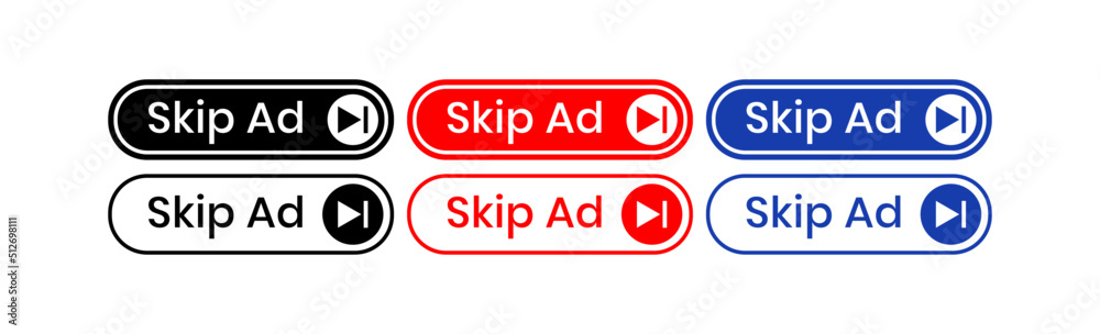 Round skip ad button icons sign design vector collection set. Symbol ...