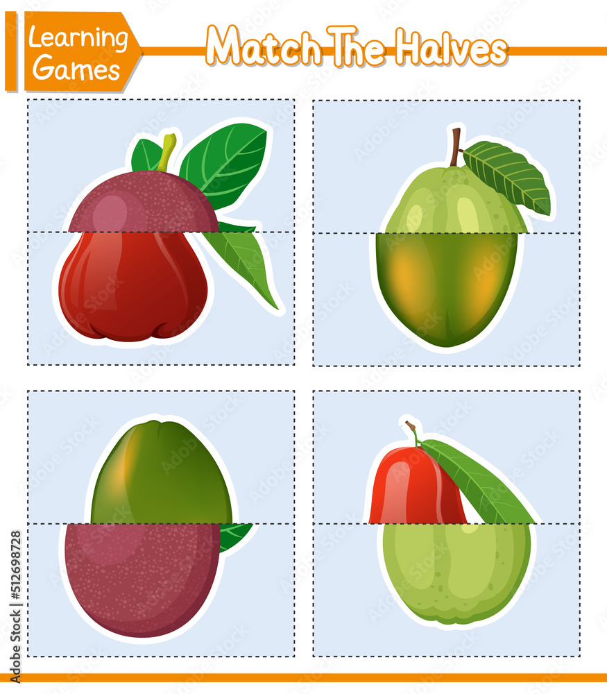 Match The Halves Of Fruits. Matching Game For Kids. Education ...