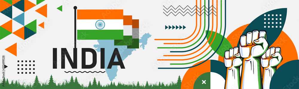 India national day banner with map, flag colors theme background and ...