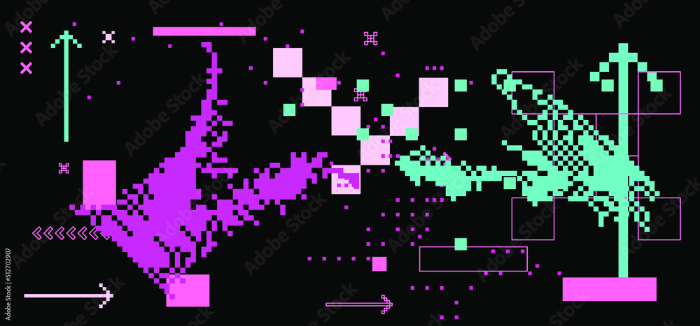 Pixel art illustration of a glitchy computer screen. Stock Vector | Adobe Stock