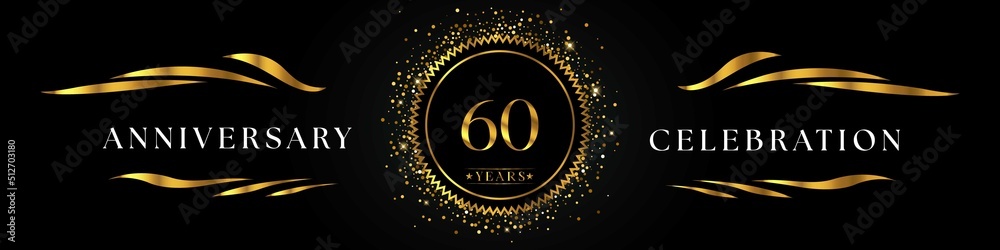 60 years anniversary celebration with golden sunburst on the black ...