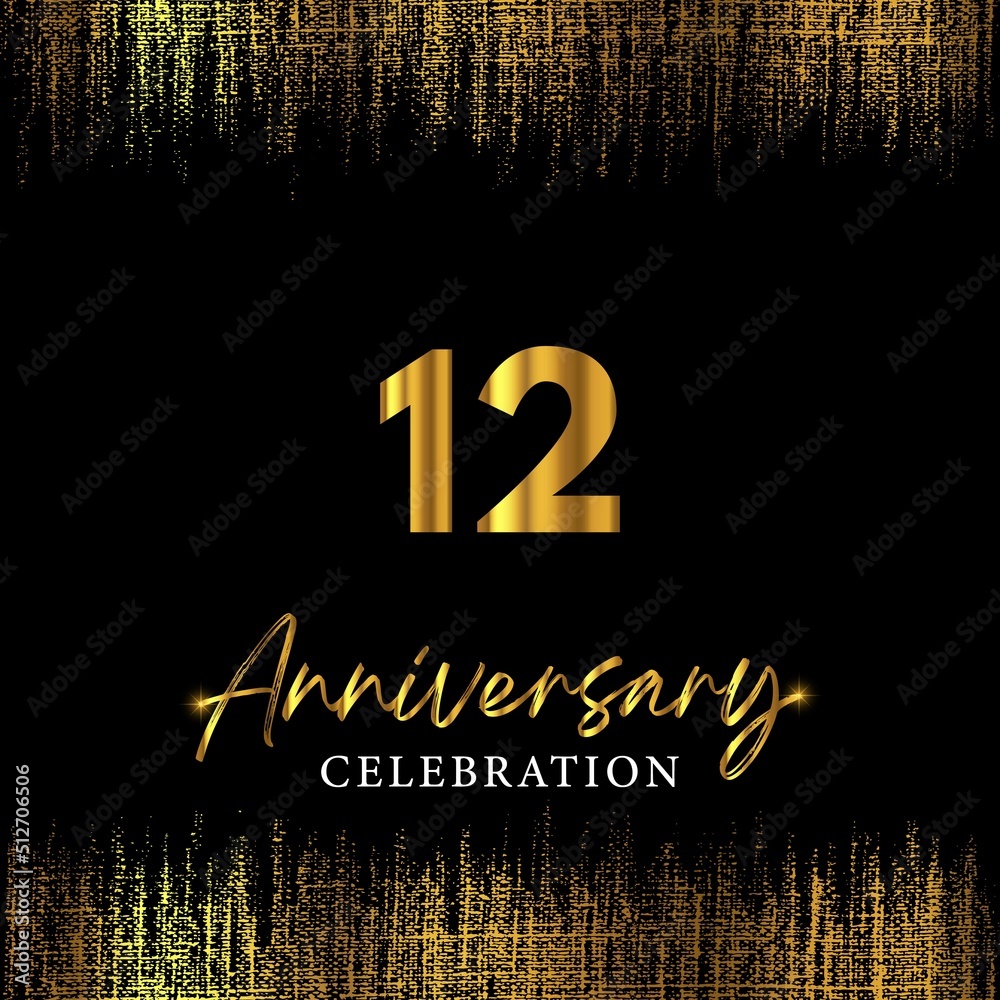12 years anniversary celebration with gold texture borders and gold ...
