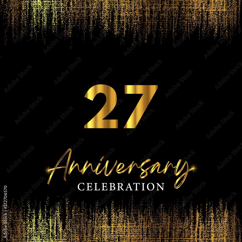 27 years anniversary celebration with gold texture borders and gold ...