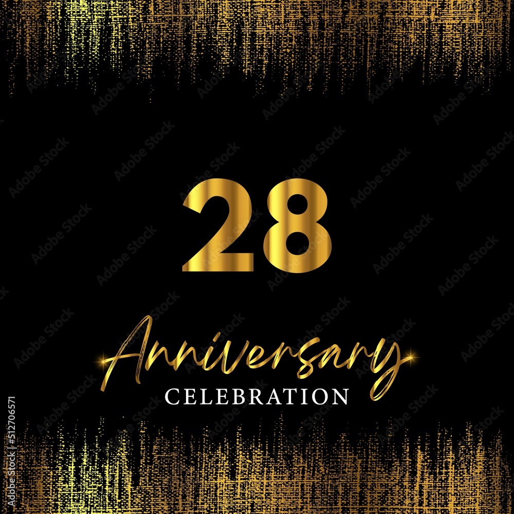 28 years anniversary celebration with gold texture borders and gold ...