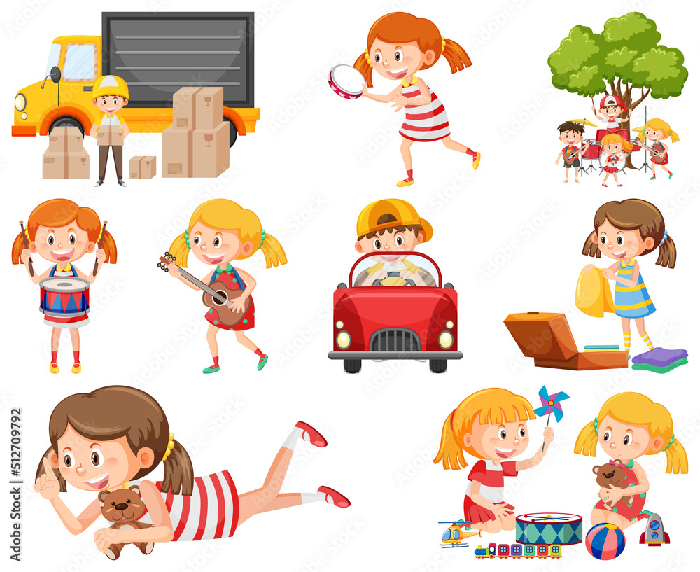 Set of different cute kids and objects Stock Vector | Adobe Stock