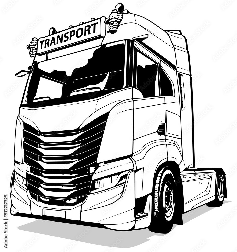 Vecteur Stock Drawing of a European Truck from the Front View - Black ...