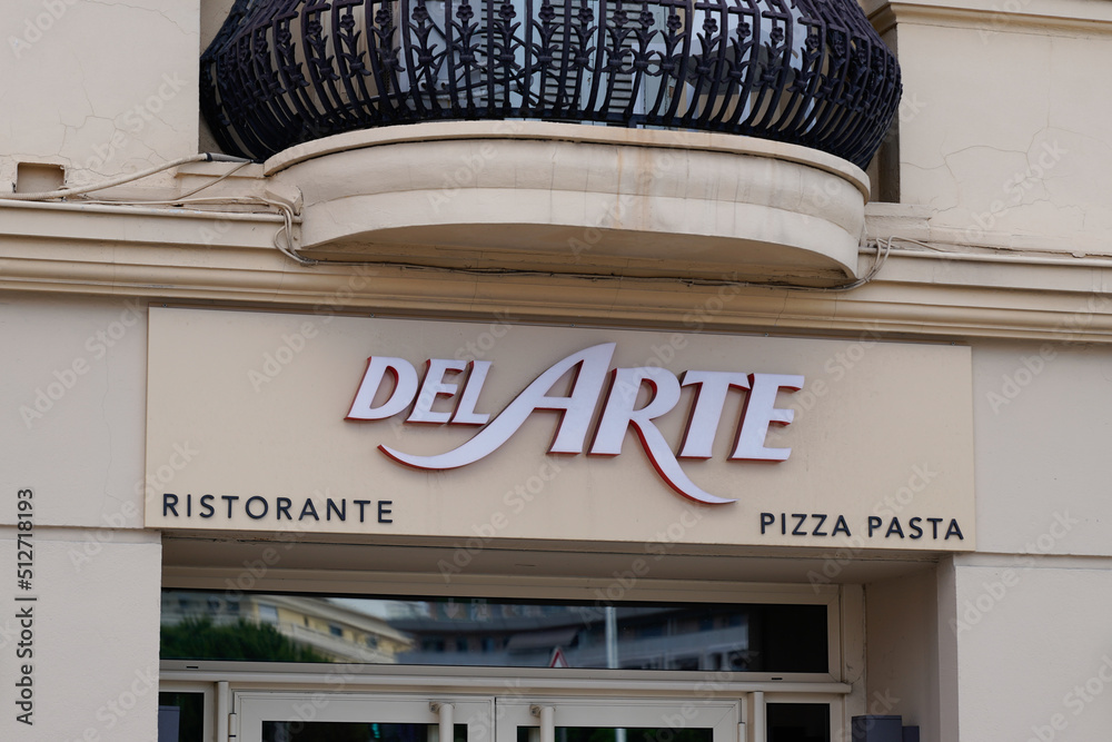 Pizza ristorante del arte sign text and brand logo facade of Fastfood ...
