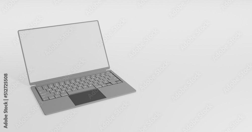 Gray laptop computer with blank white screen isolated on white ...