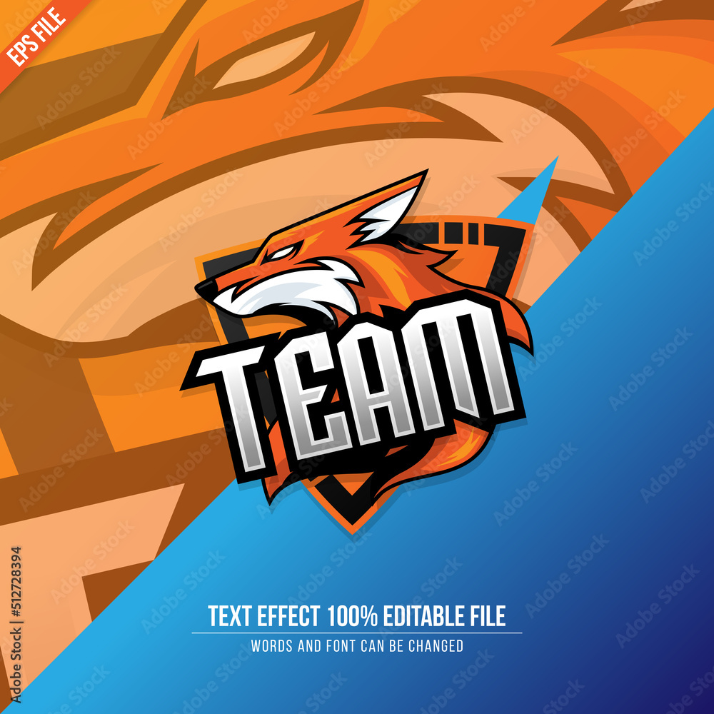 Editable Text Effect Esport Logo Team Fox Squad Stock Vector | Adobe Stock