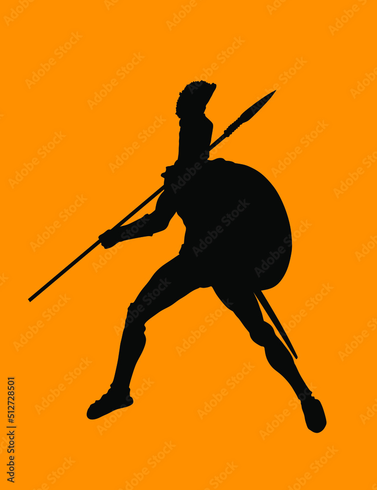 Greek hero ancient soldier Leonidas with spear and shield in battle ...