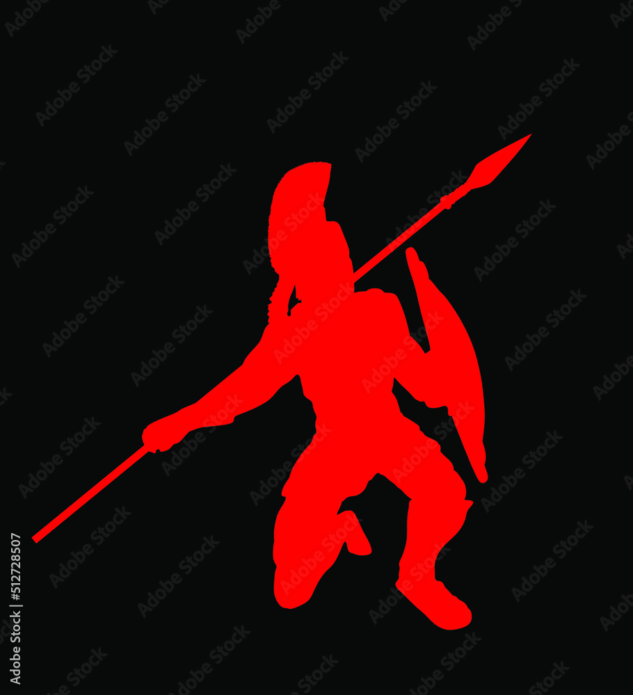 Greek hero ancient soldier Leonidas with spear and shield in battle ...